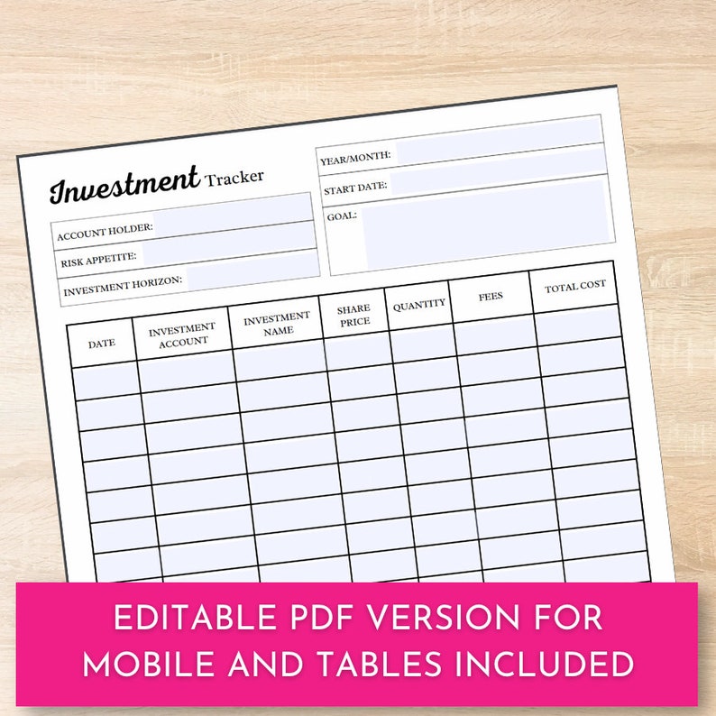 Fillable Investment Planner Printable | Investment Tracker Printable ...