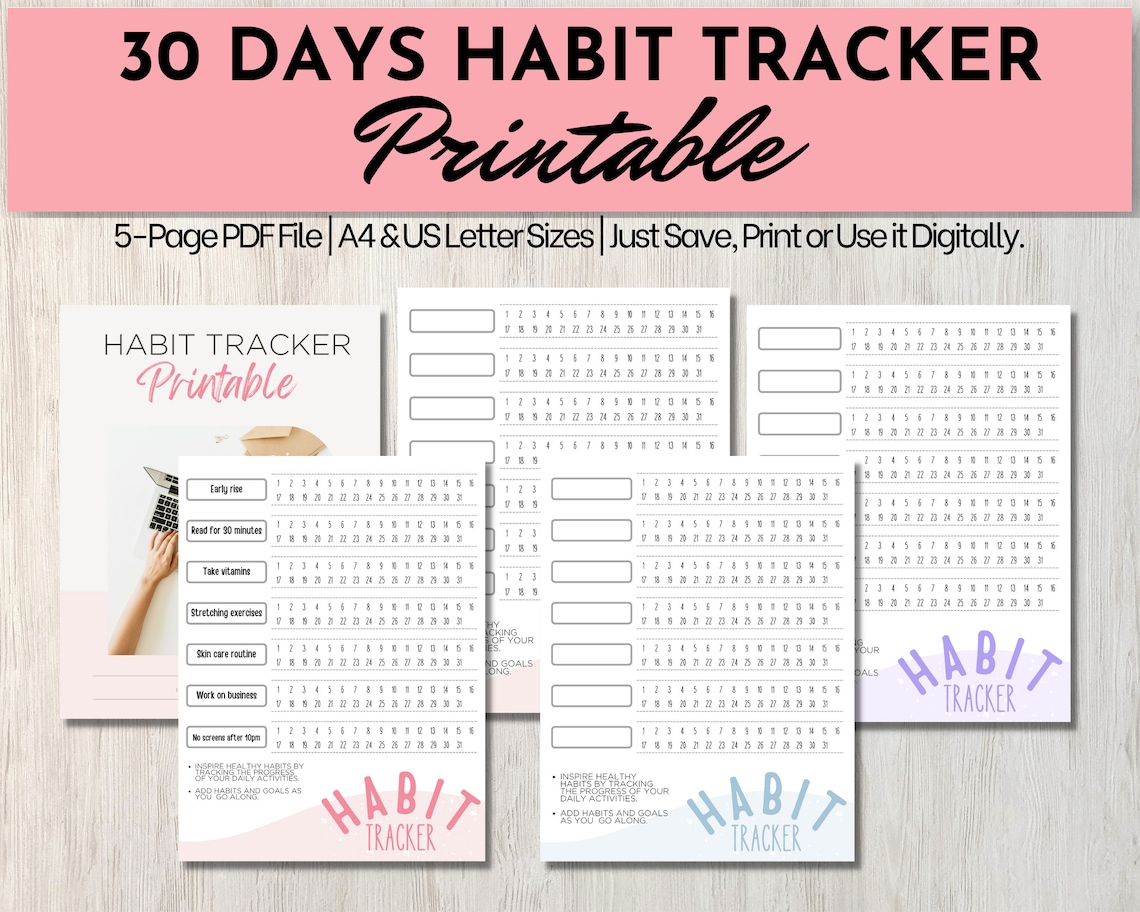 30 Days Habit Simple Habit Tracker | Daily Habit Tracker PDF Monthly ...