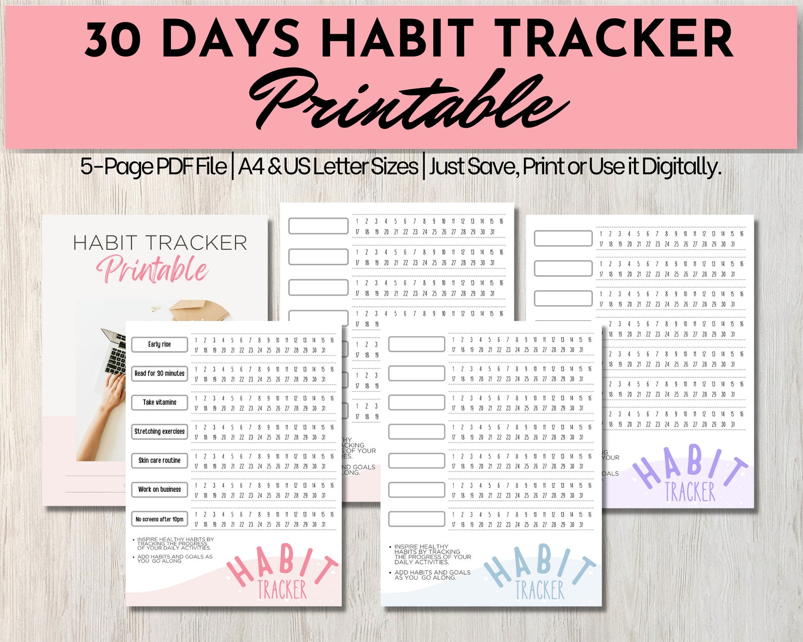 30 Days Habit Simple Habit Tracker | Daily Habit Tracker PDF Monthly Habit Tracker Routine ...