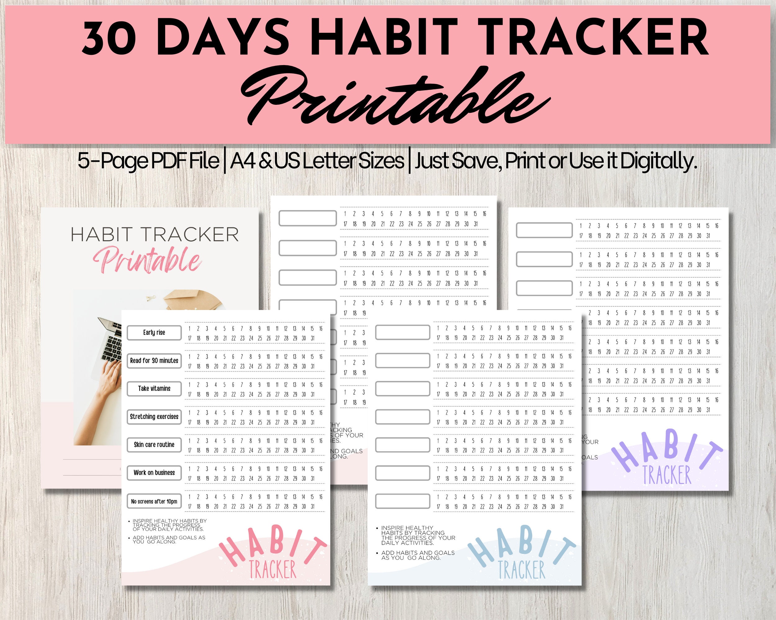 30 Days Habit Simple Habit Tracker | Daily Habit Tracker PDF Monthly ...