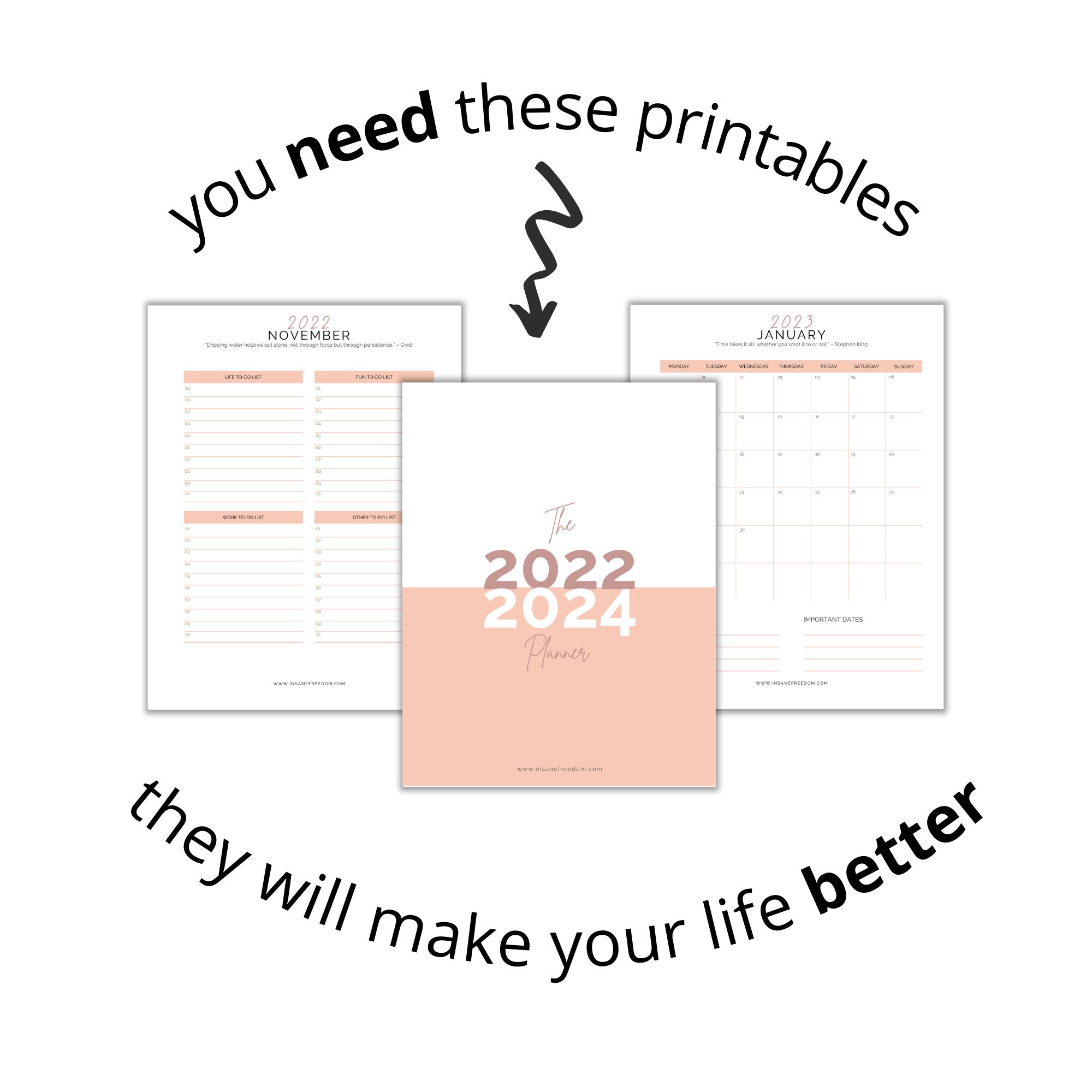2022 2023 2024 Planner Monthly and Weekly | Planner Daily Weekly and ...