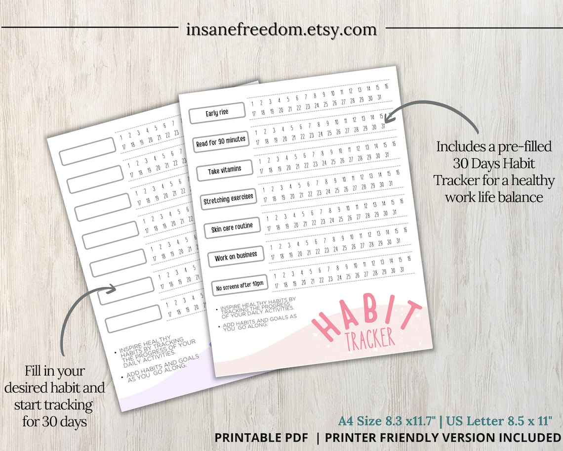 30 Days Habit Simple Habit Tracker | Daily Habit Tracker PDF Monthly ...