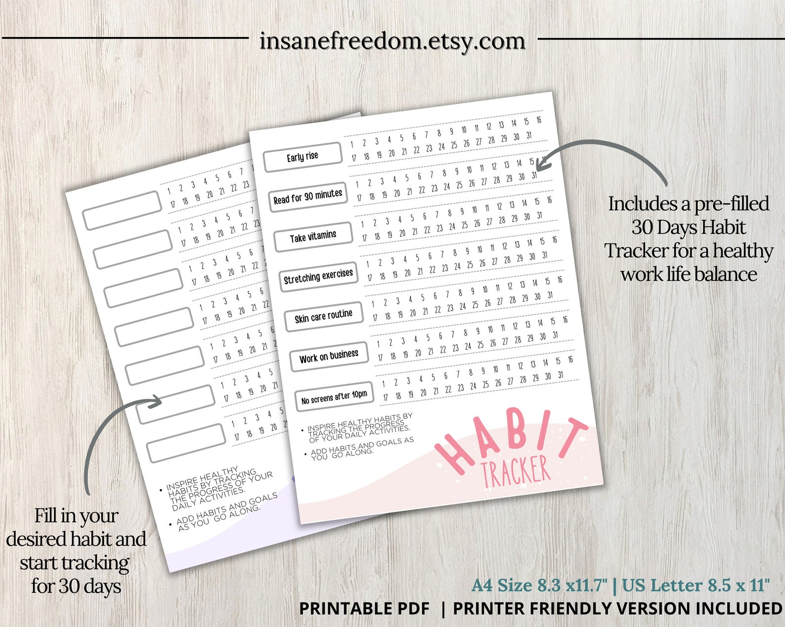 30 Days Habit Simple Habit Tracker | Daily Habit Tracker PDF Monthly ...