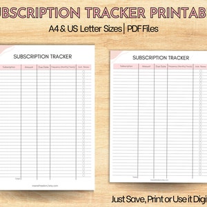 Subscription Tracker Printable | Fillable Subscription Tracker ...