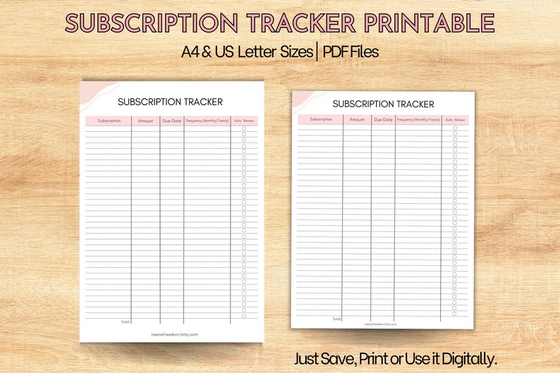 Subscription Tracker Printable | Fillable Subscription Tracker ...