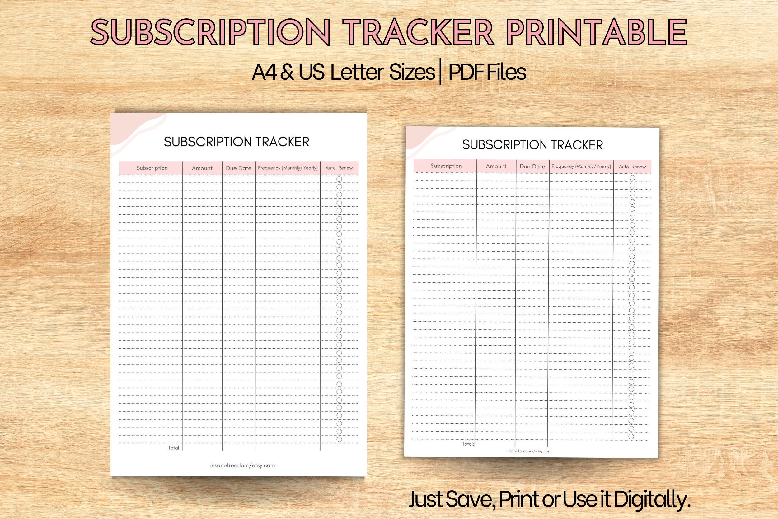 Subscription Tracker Printable | Fillable Subscription Tracker ...
