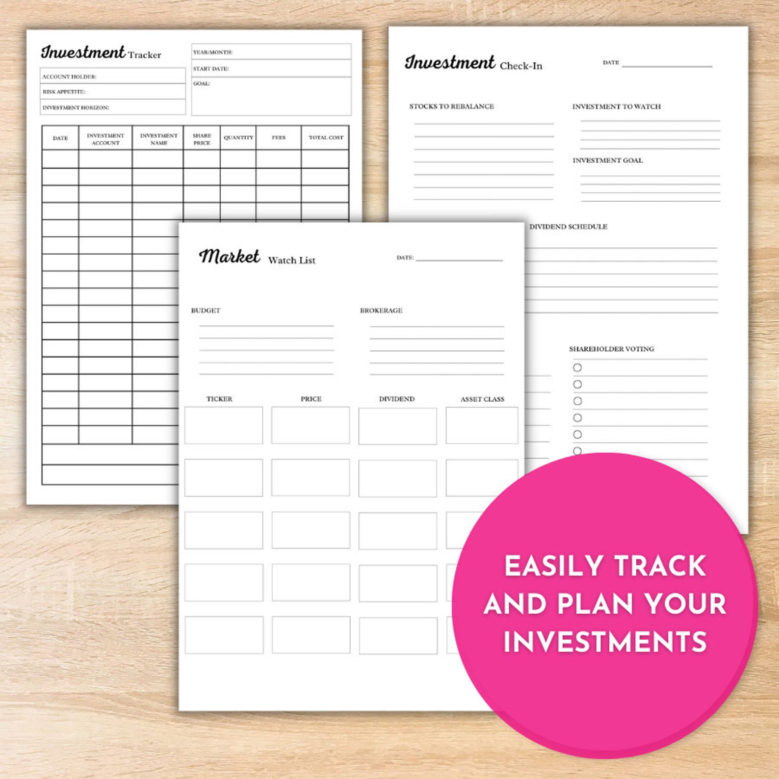 Fillable Investment Planner Printable | Investment Tracker Printable ...