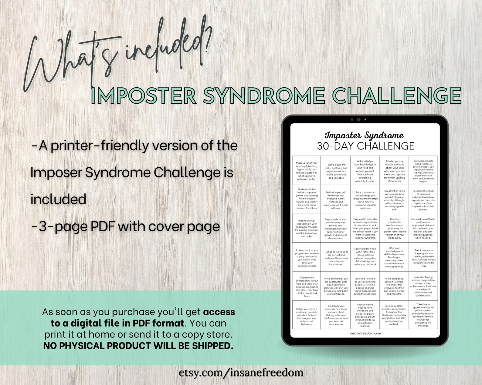 Imposter Syndrome Challenge Printable | 30-day Mindset Challenge ...