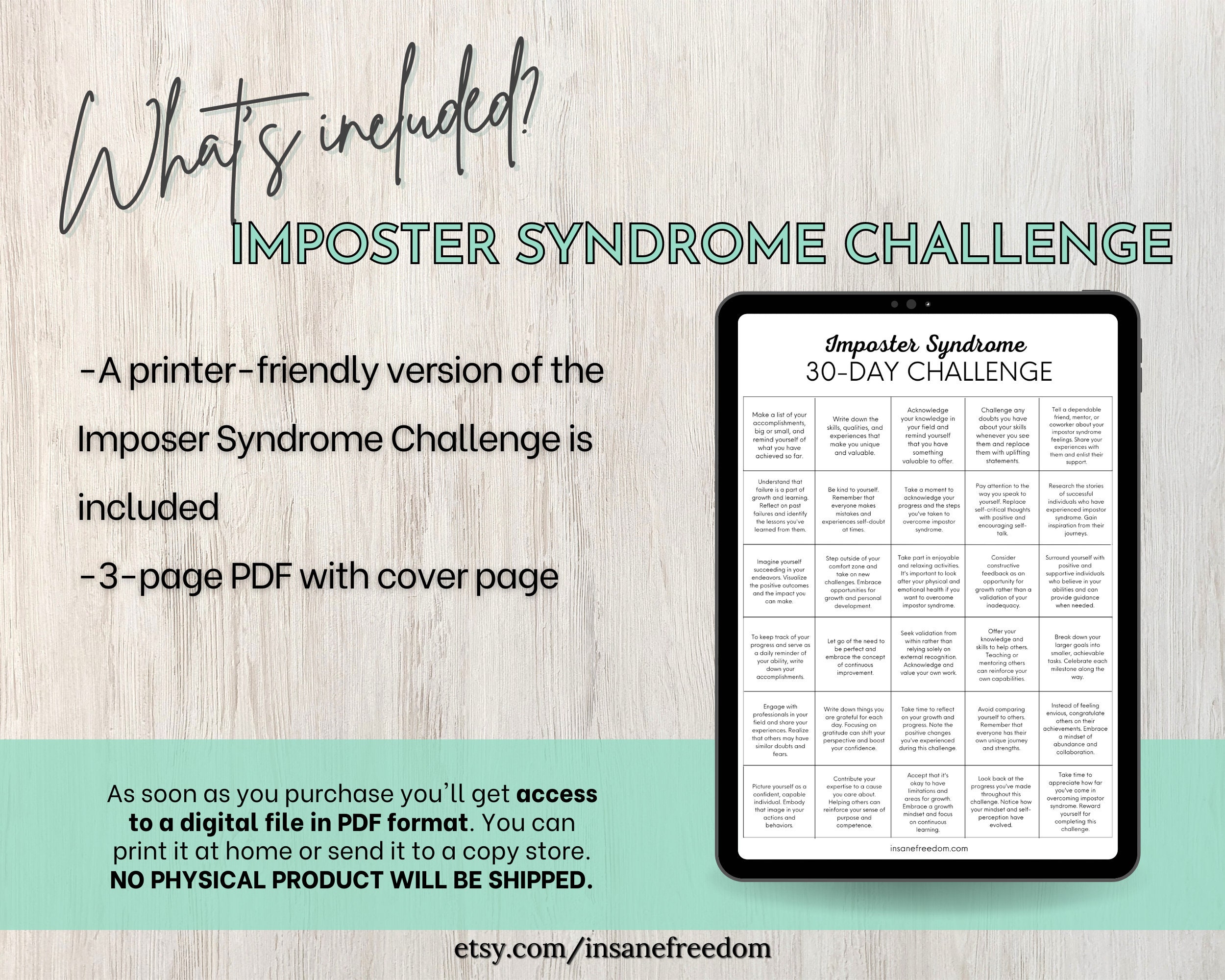 Imposter Syndrome Challenge Printable | 30-day Mindset Challenge ...