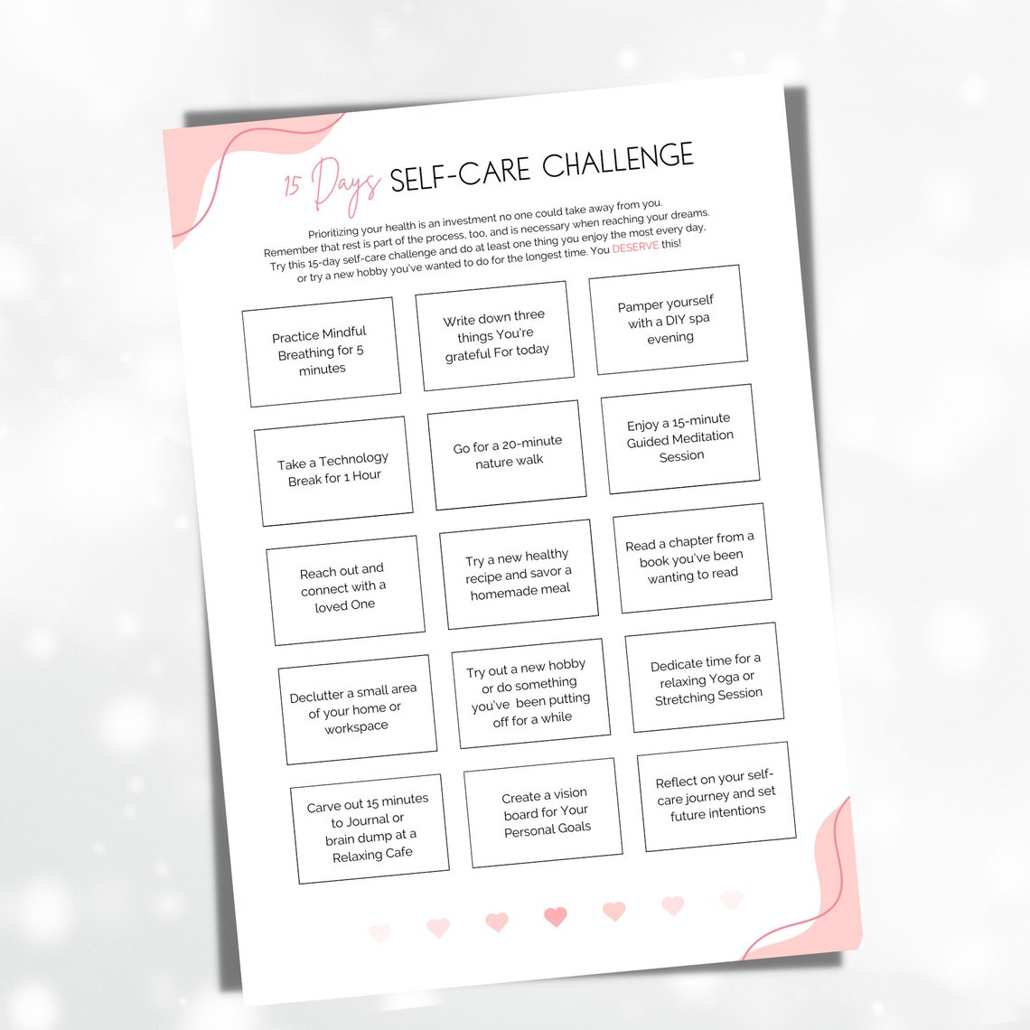 Fillable Self Care Challenge Printable 15 Days Self Care Plan Self Care