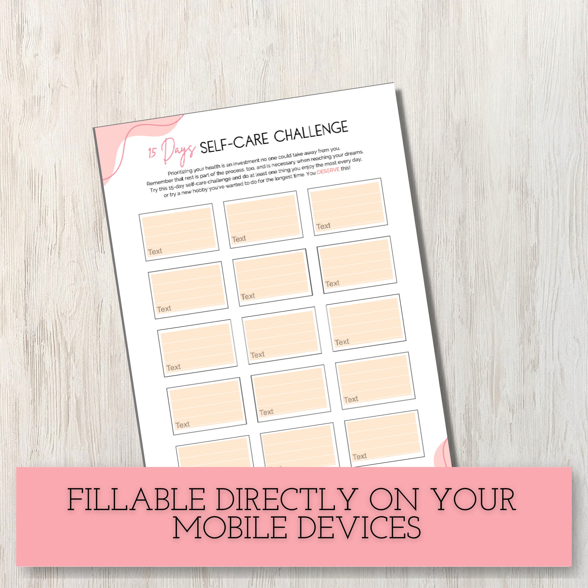 Fillable Self Care Challenge Printable 15 Days Self Care Plan Self Care