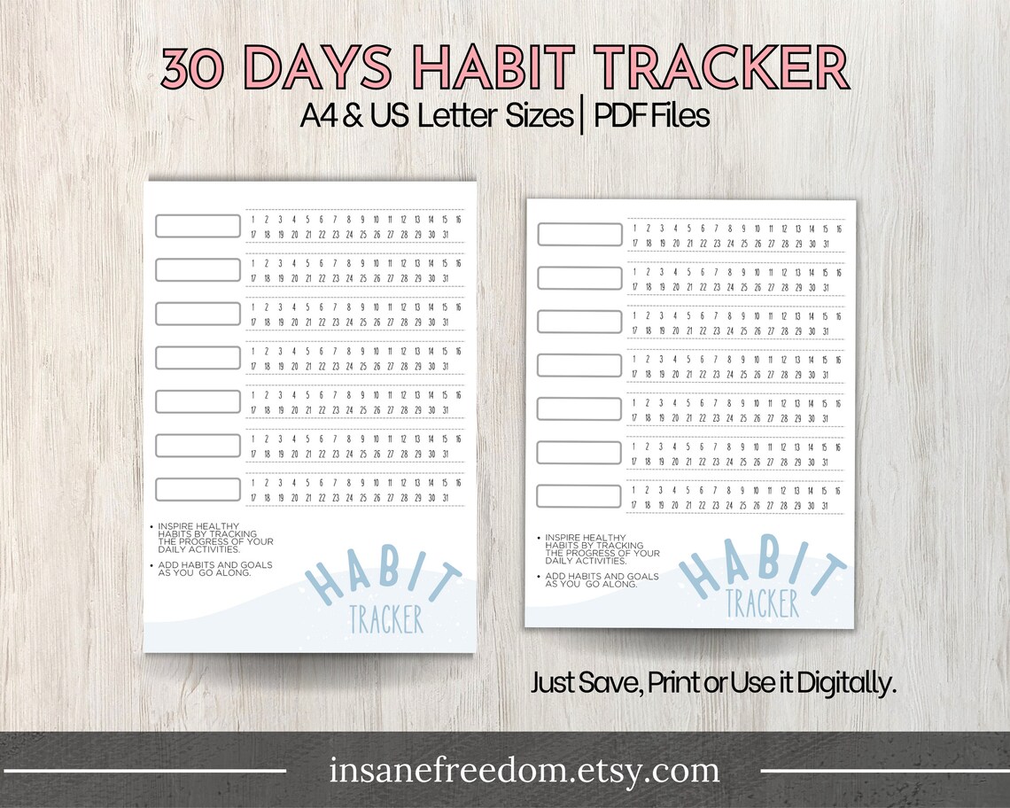 30 Days Habit Simple Habit Tracker | Daily Habit Tracker PDF Monthly ...