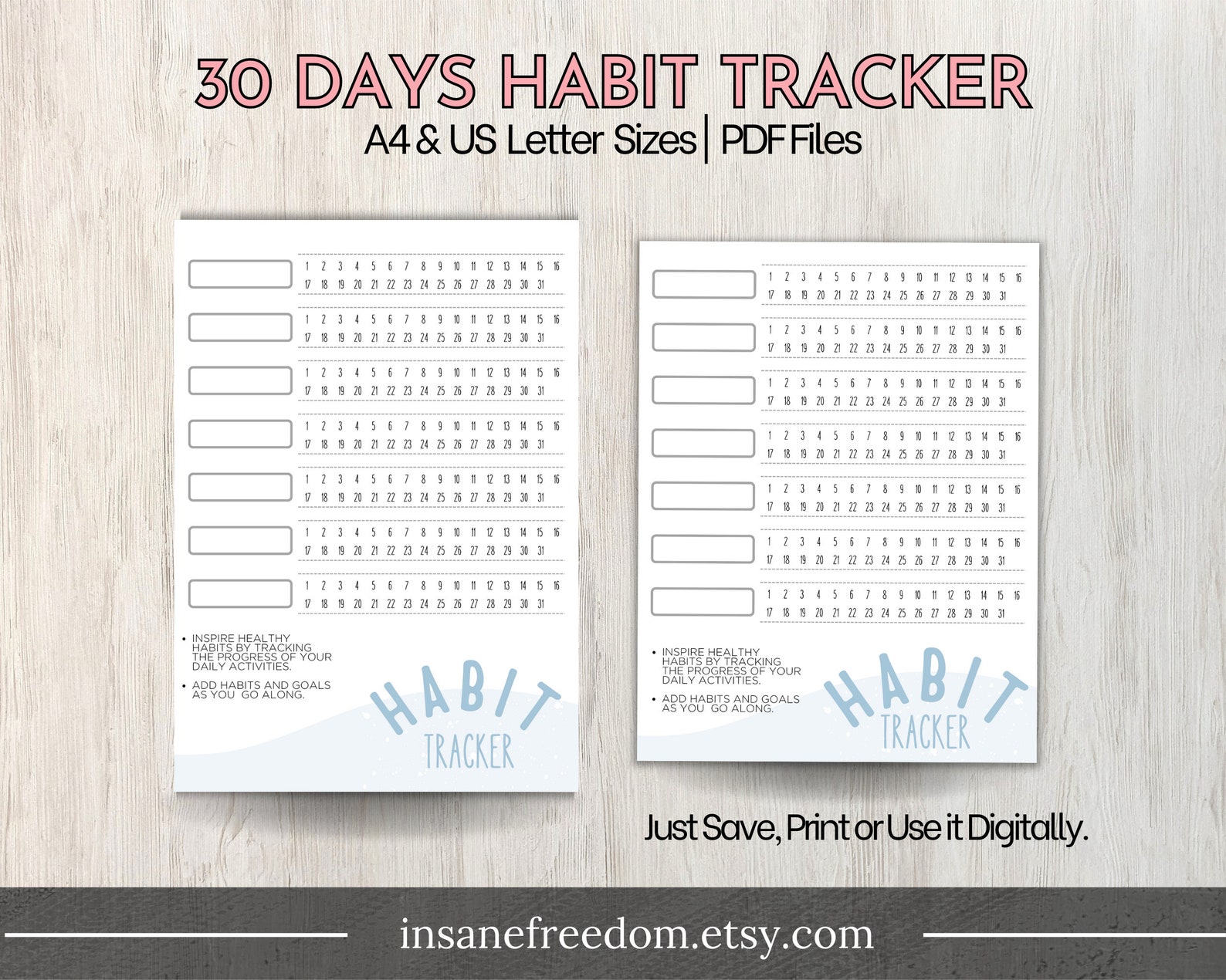 30 Days Habit Simple Habit Tracker | Daily Habit Tracker PDF Monthly ...