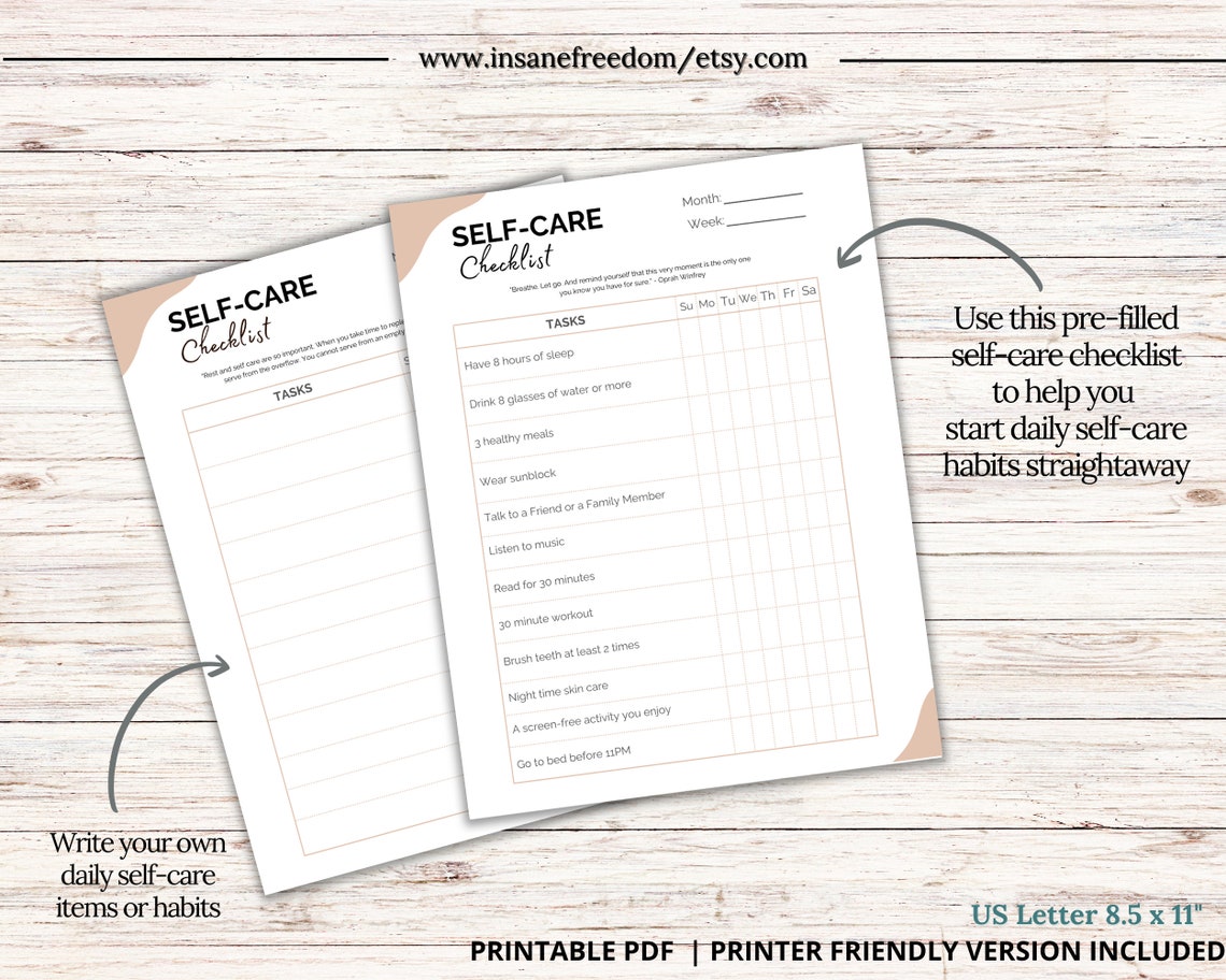 Fillable Self Care Checklist, Daily Self Care Planner Self Care ...