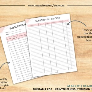 Subscription Tracker Printable | Fillable Subscription Tracker ...