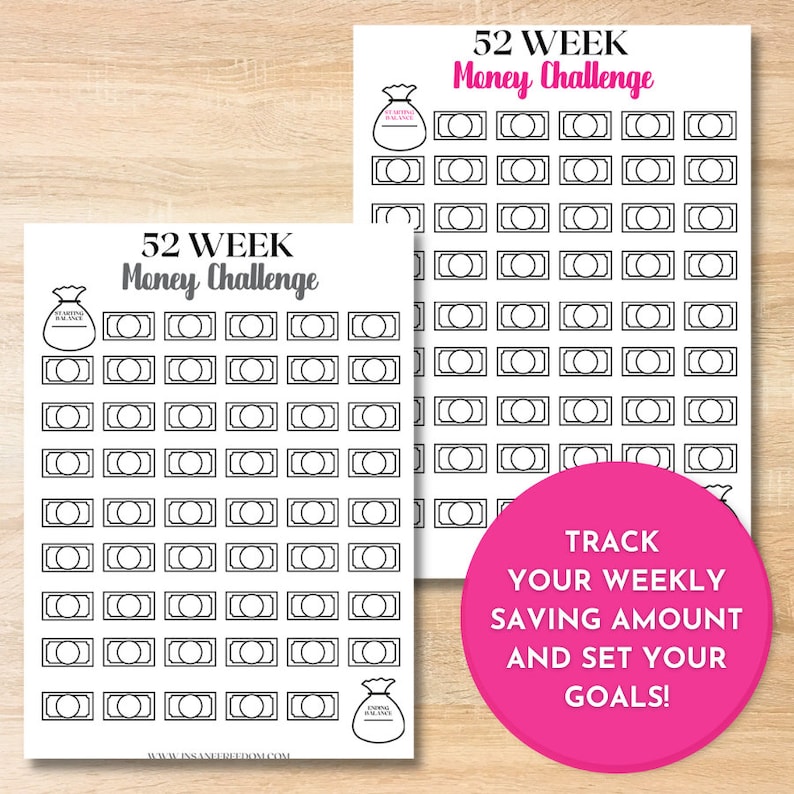 52 Week Savings Challenge Printable | 52 Week Money Saving Challenge | Fillable 52 Week Savings ...