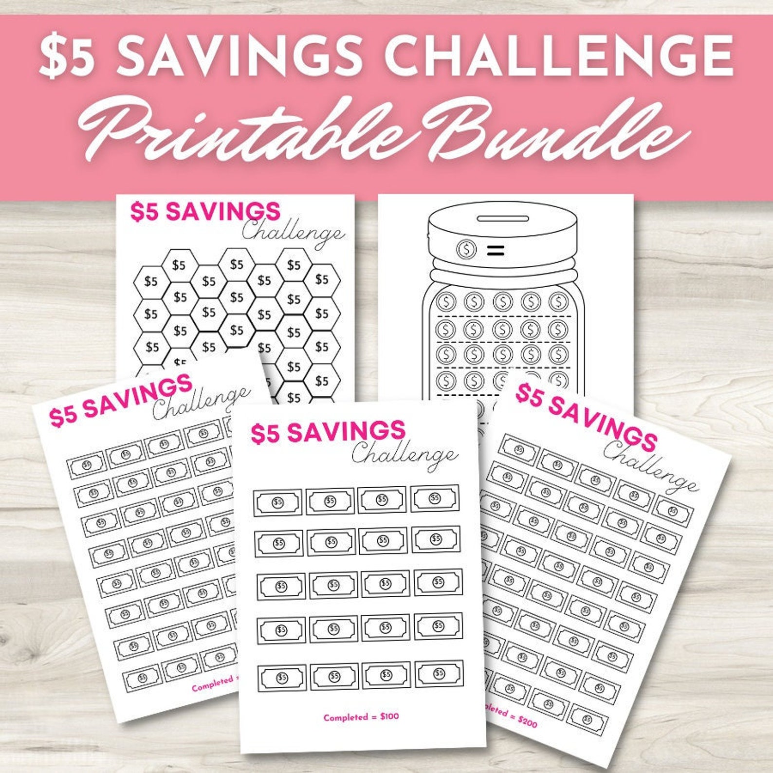 5 Dollar Savings Challenge Printable | 5 Dollar Challenge | 500 Savings ...