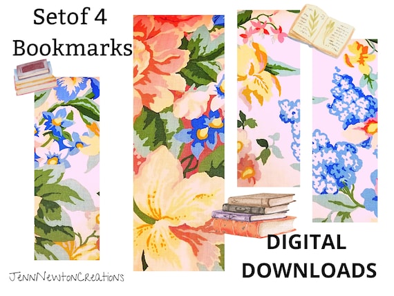 Retro Floral Print Bookmark Printable for Women. DIGITAL | Etsy