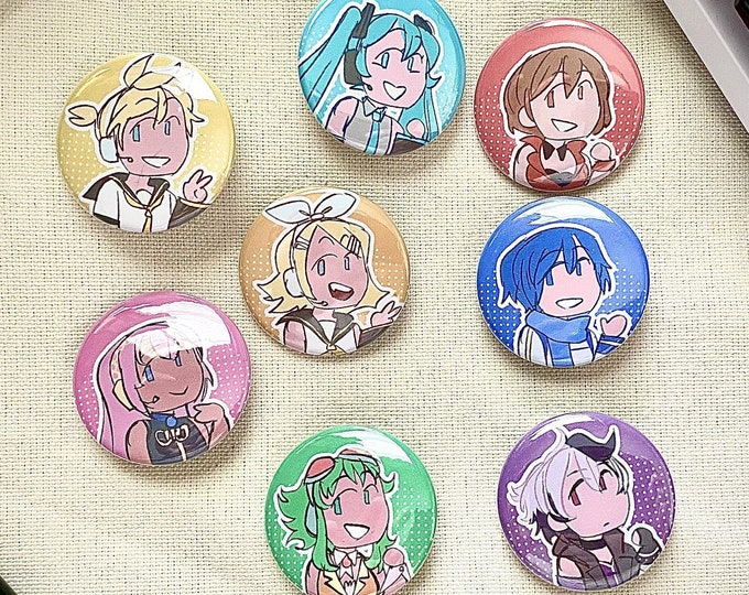 VOCALOID Button Pins || KAITO, MEIKO, Miku, Rin, Len, Vflower, Luka ...