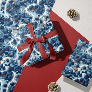 Winter Wonderland Christmas Wrapping Paper – Blue Snowy Landscape ...