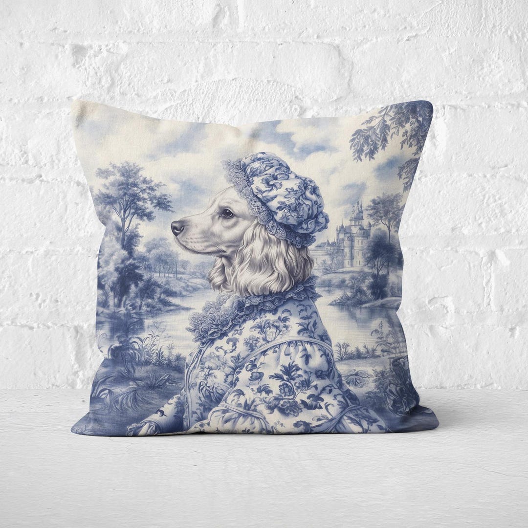 Regal Poodle Pillow Cover - Rococo-inspired Toile De Jouy Design With ...