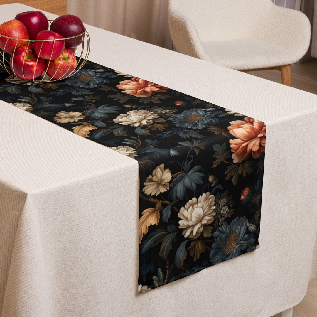 Vintage Flowers Dark Academia Table Runners, Forestcore Kitchen Decor ...