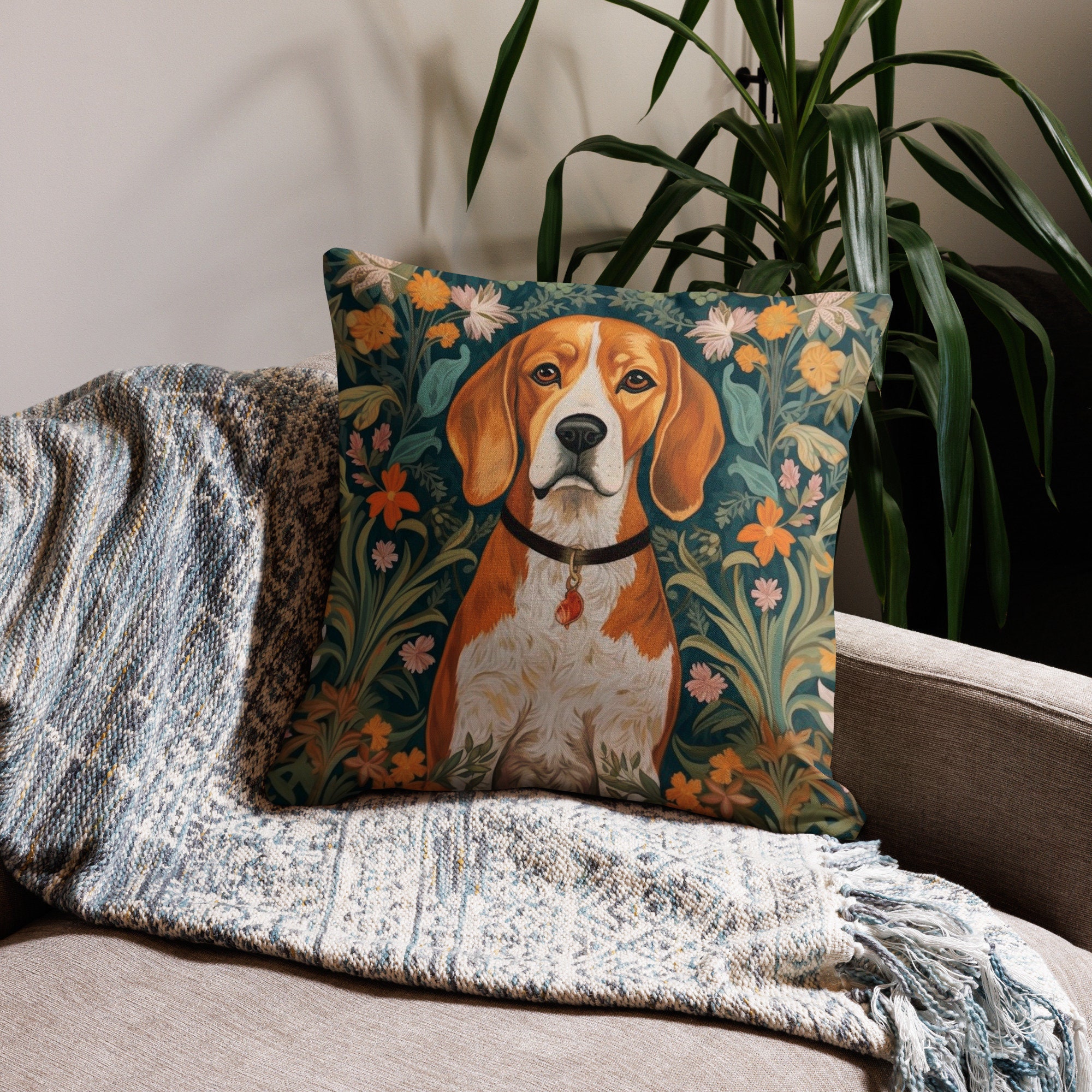 William Morris Inspired Beagle Pillow Cover With Insert - Etsy