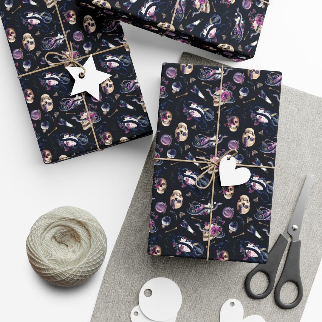 Dark Gothic Wrapping Paper, Skulls, Snakes, and Crystal Ball Art for ...