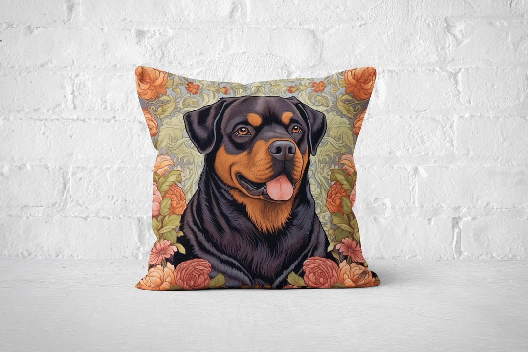 Rottweiler Floral Throw Pillow Cover + Insert, William Morris Inspired ...