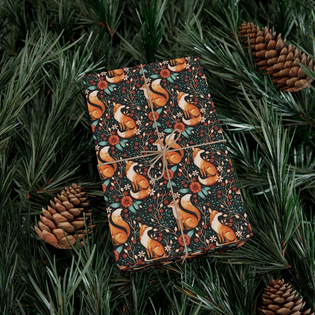 Cottagecore Fox Wrapping Paper, Rustic Woodland Gift Wrap With Floral ...