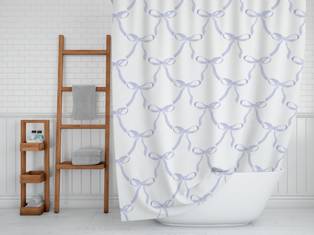 Grandmillenial Periwinkle Bows Shower Curtain - Classic Bathroom Decor ...