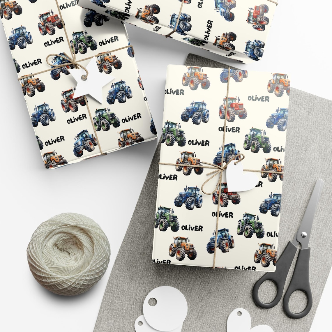 Personalized Tractor Wrapping Paper for Boys - Custom Name Toddler Gift ...