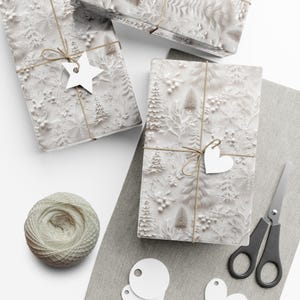 Elegant White Christmas Wrapping Paper, Faux 3D Trees and Foliage ...
