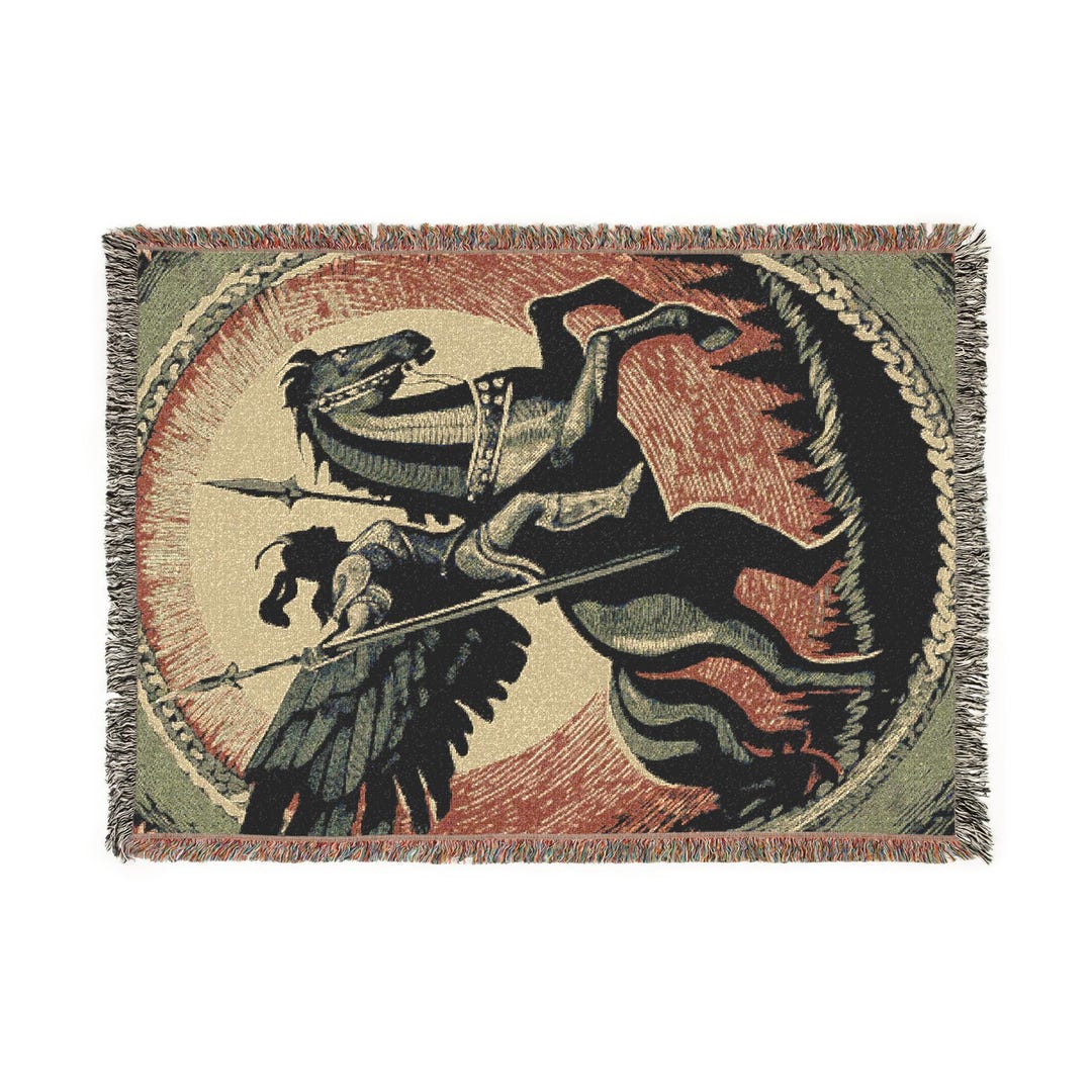 Winged Valkyrie Woven Throw Blanket | Norse Myth Warrior Tapestry ...