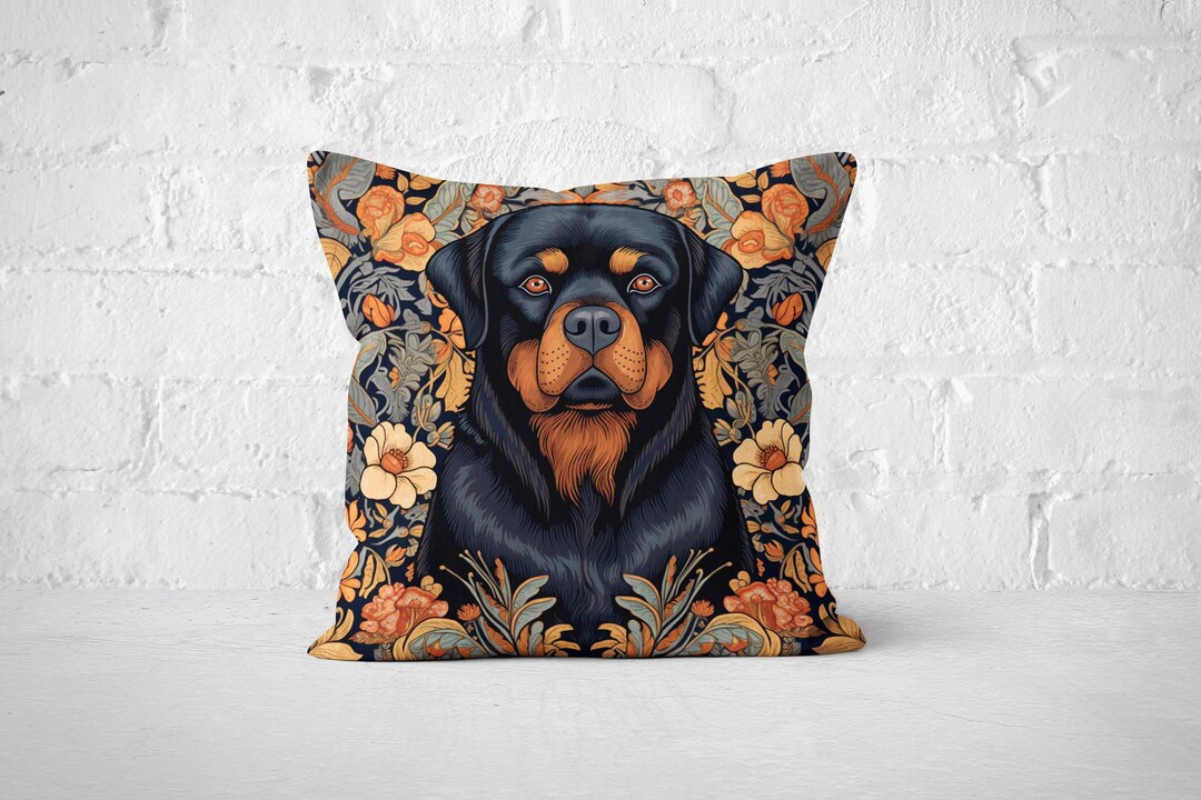 Rottweiler in the Garden Throw Pillow Cover + Insert, William Morris ...