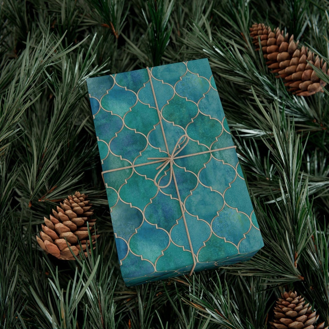 Luxurious Teal Moroccan Tile Wrapping Paper – Watercolor Gift Wrap With ...
