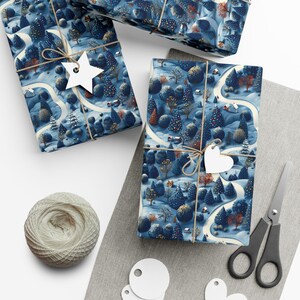 Winter Wonderland Christmas Wrapping Paper – Blue Snowy Landscape ...