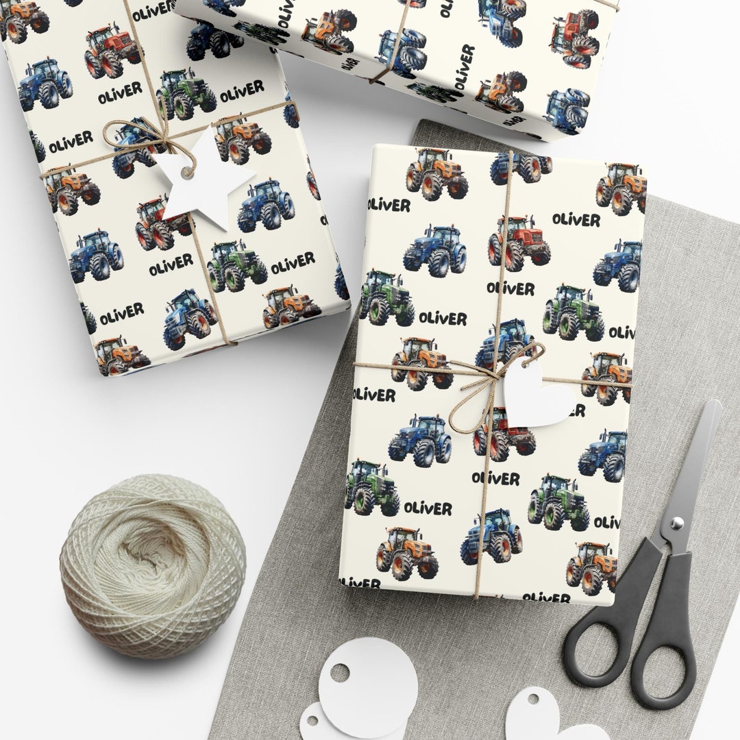 Personalized Tractor Wrapping Paper for Boys - Custom Name Toddler Gift ...