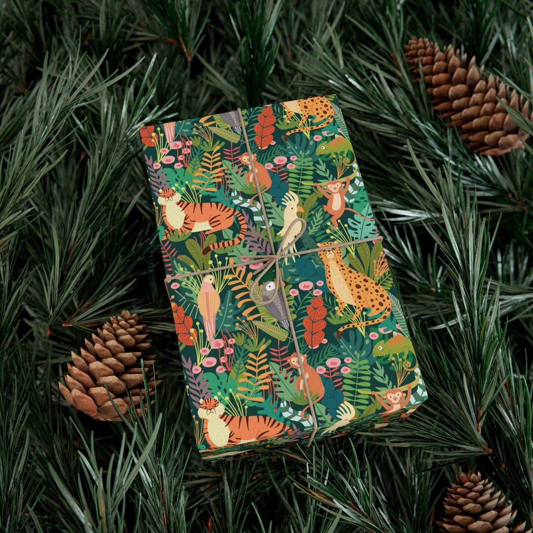Jungle Safari Gift Wrap Paper for Kids, Wild Animals and Tropical ...