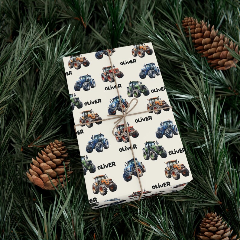 Personalized Tractor Wrapping Paper for Boys - Custom Name Toddler Gift ...