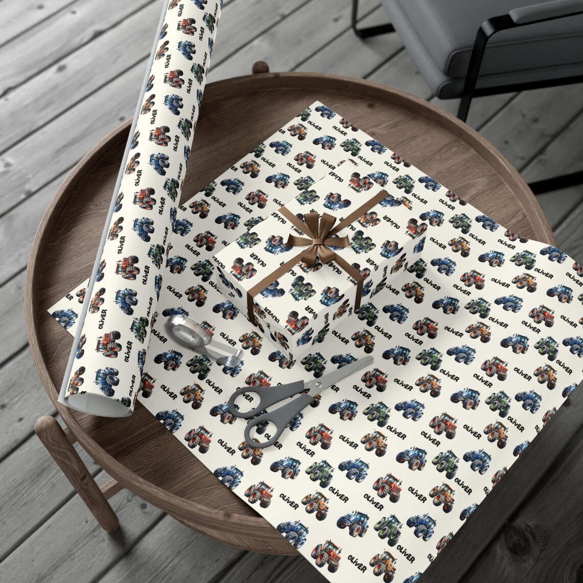 Personalized Tractor Wrapping Paper for Boys - Custom Name Toddler Gift ...