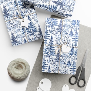 Chinoiserie Blue Pine Tree Christmas Wrapping Paper – Elegant French ...