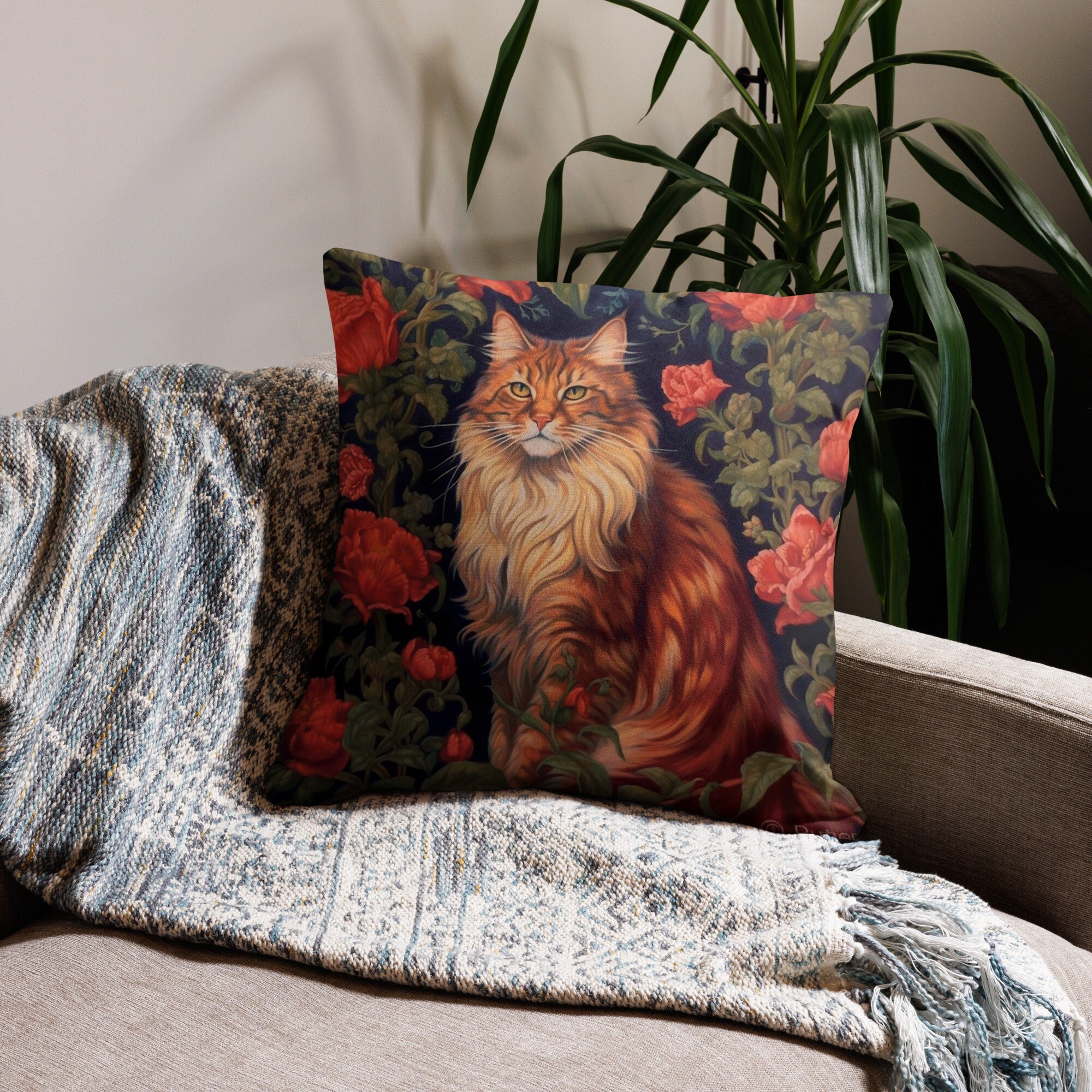 William Morris Inspired Cat in the Forest Pillow With Insert Decorative ...