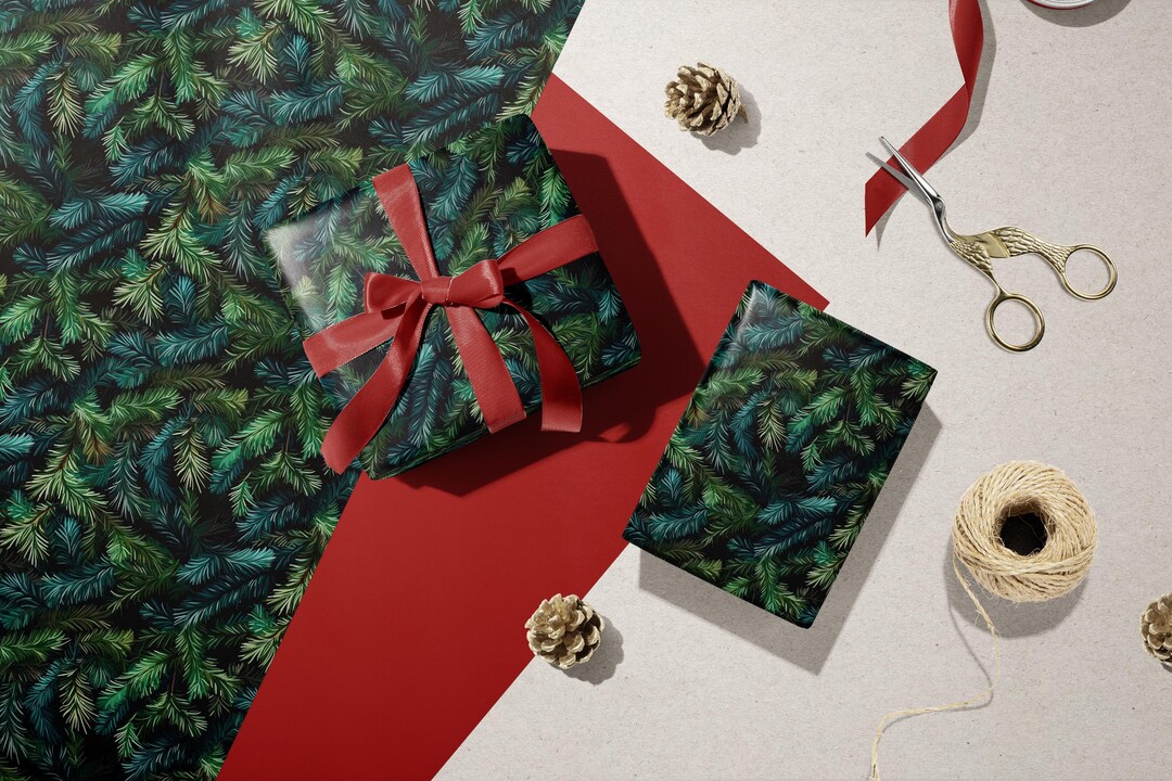 Elegant Spruce Branch Christmas Wrapping Paper, Nature-inspired Winter ...