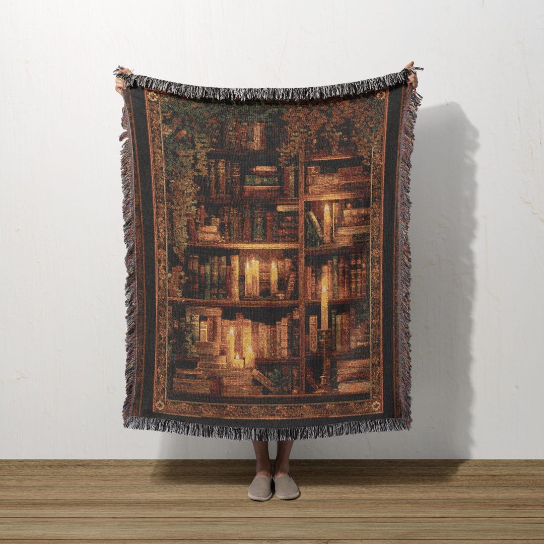 Cozy Library Woven Throw Blanket - Dark Academia Bookish Tapestry ...