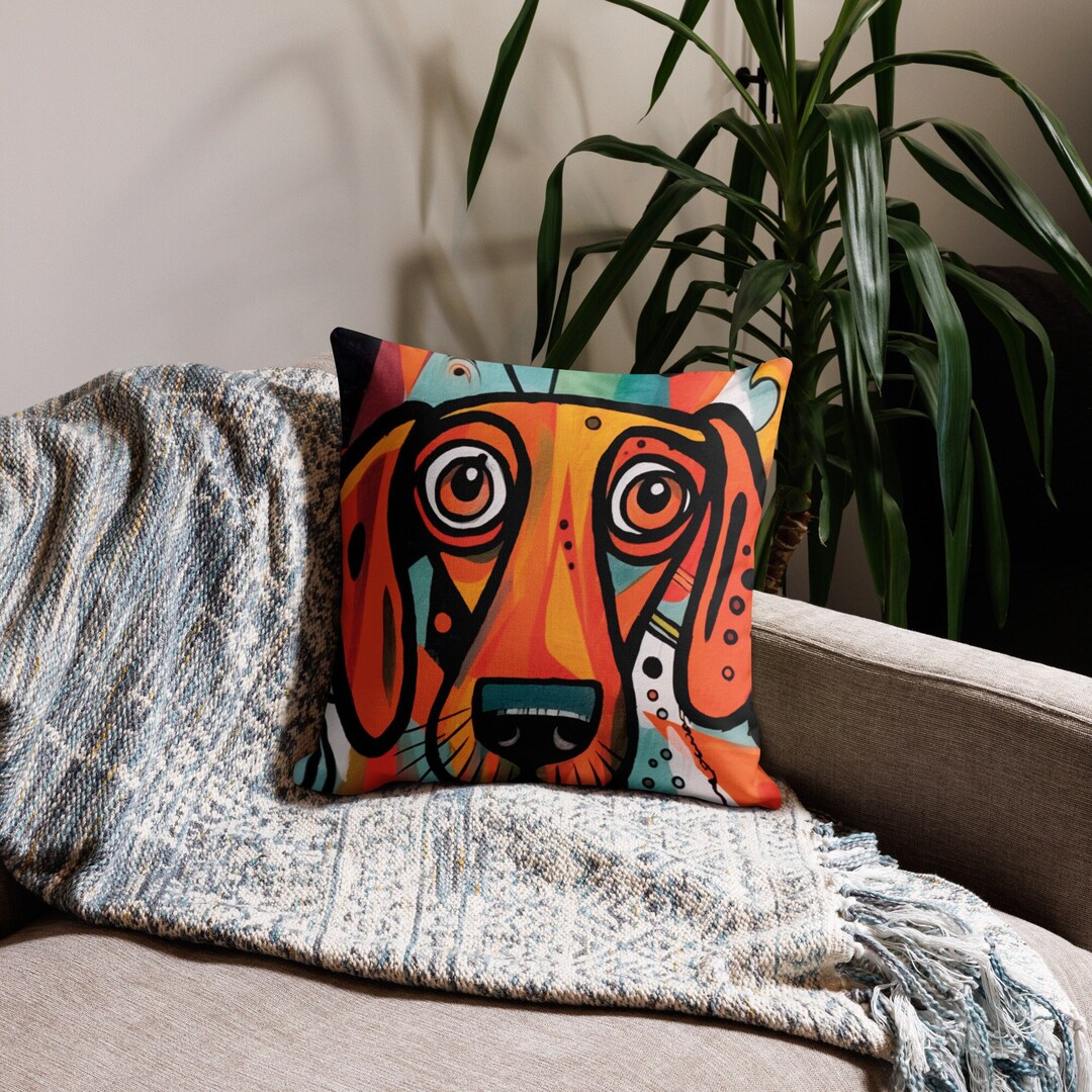Picasso Style Dog Throw Pillow Cover With Insert, Decorative Cushion ...