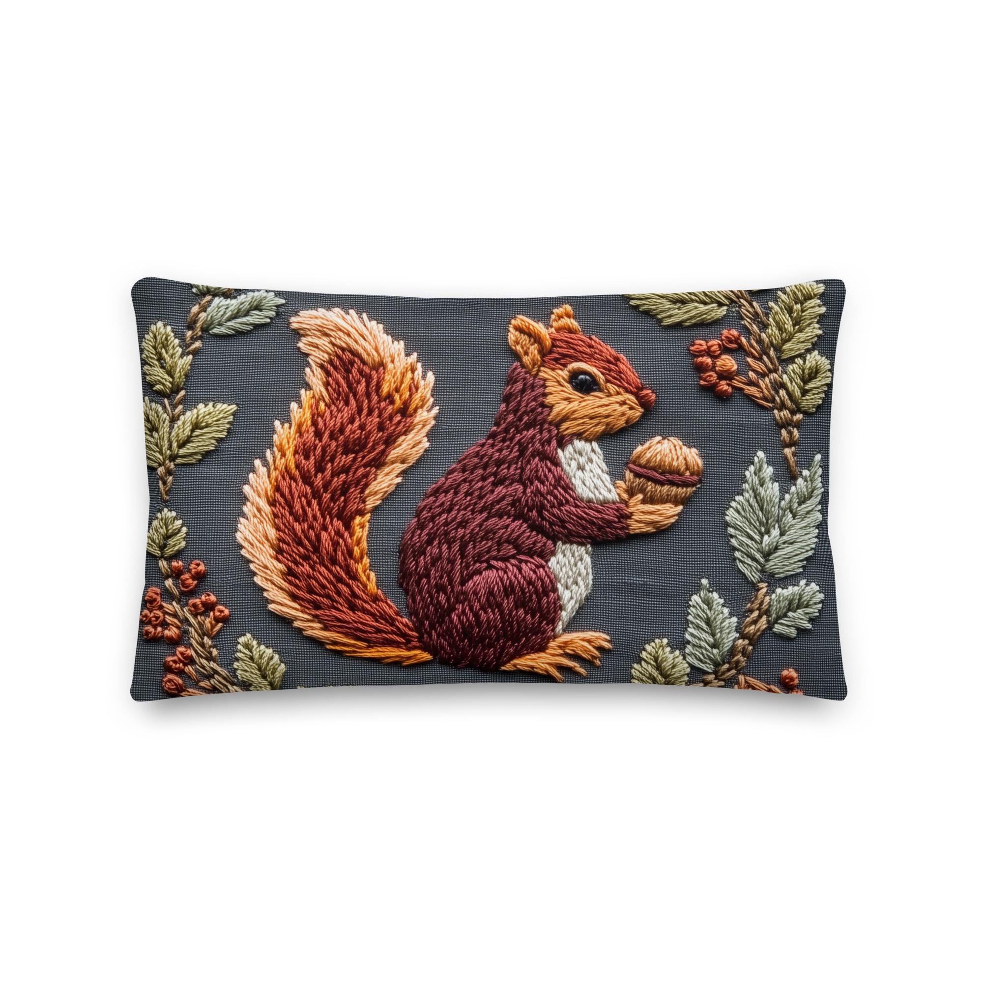 Woodland Squirrel Pillow With Embroidered Effect Leaf Wreath, Fall ...