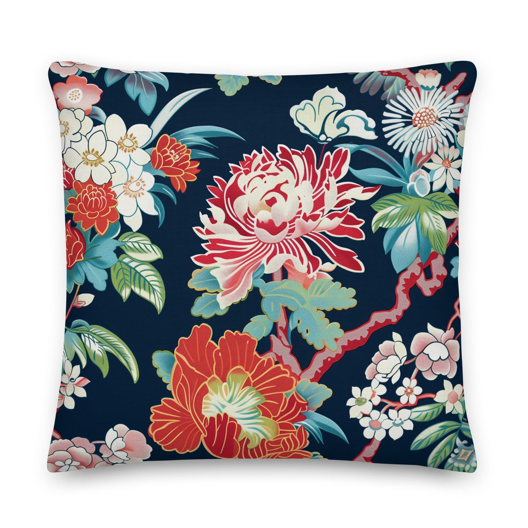 Elegant Vintage Asian-inspired Throw Pillow Cover With Insert Intricate ...