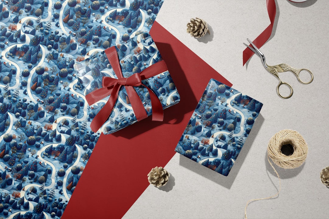Winter Wonderland Christmas Wrapping Paper – Blue Snowy Landscape ...