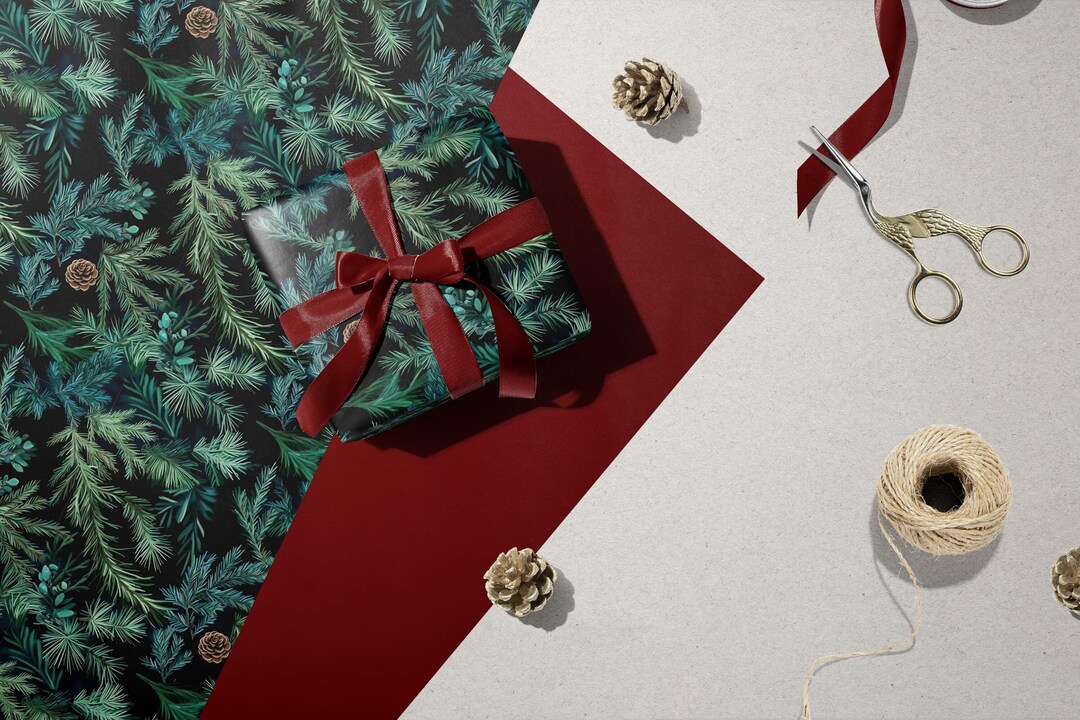 Spruce and Pine Gift Wrapping Paper | Pinecone and Evergreen Holiday ...